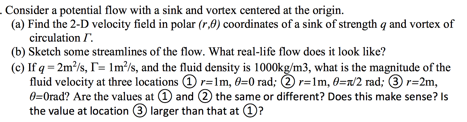 2. Consider a potential flow with a sink and vortex | Chegg.com