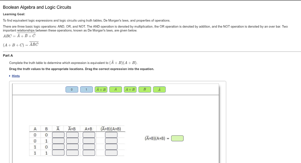Solved Boolean Algebra and Logic Circuits Learning Goal To | Chegg.com