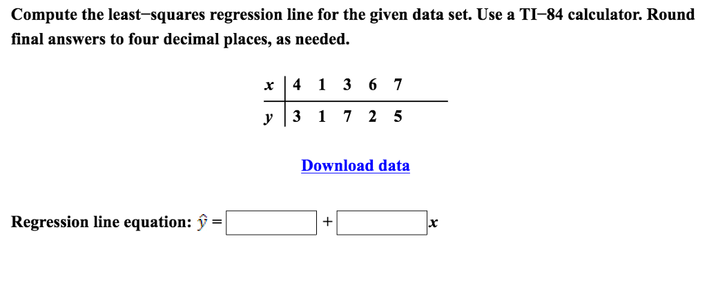 Solved compute the least squares regression equation for the | Chegg.com