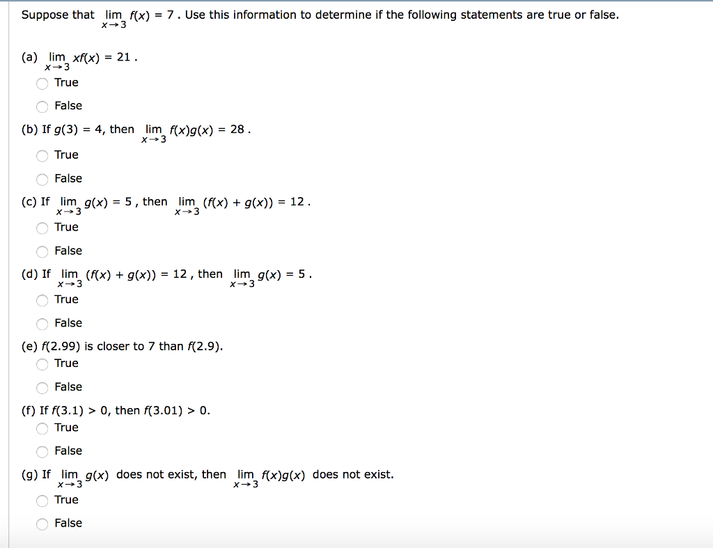 Solved Suppose that lim f(x) 7. Use this information to | Chegg.com