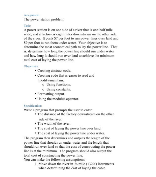 Solved Assignment: The power station problem. Task: A power | Chegg.com