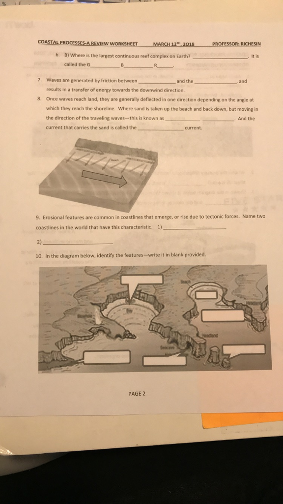 Solved COASTAL PROCESSES-A REVIEW WORKSHEET MARCH 125, 2018 | Chegg.com