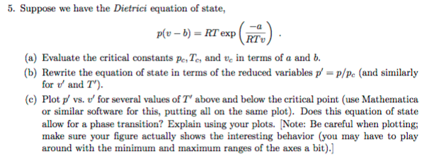 Suppose we have the Dieterici equation of state, p(v | Chegg.com