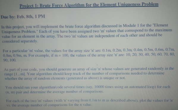 Solved Project 1: Brute Force Algorithm for the Element | Chegg.com