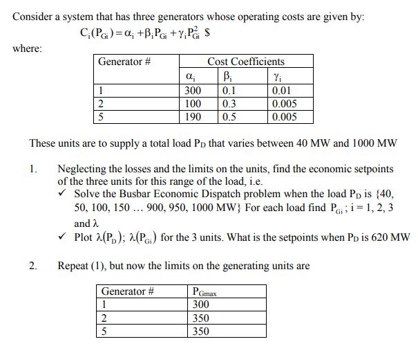 Solved Consider a system that has three generators whose | Chegg.com