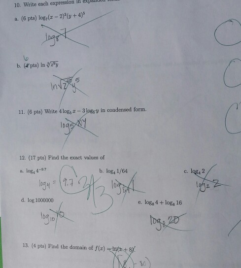 Solved Write 4 log5 x - 3log5 y in condensed from. Find the | Chegg.com