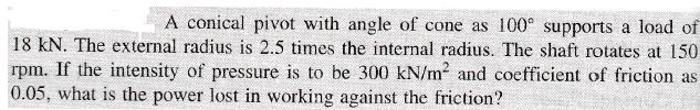 Solved A conical pivot with angle of cone as 100 degree | Chegg.com