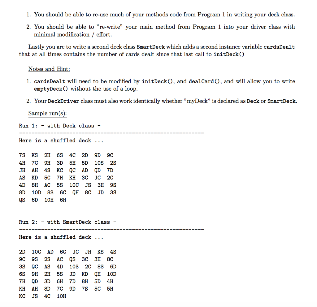 Solved Program Specification: You are to write a Class Deck | Chegg.com