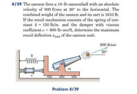 Solved The cannon fires a 10-lb cannonball with an absolute | Chegg.com