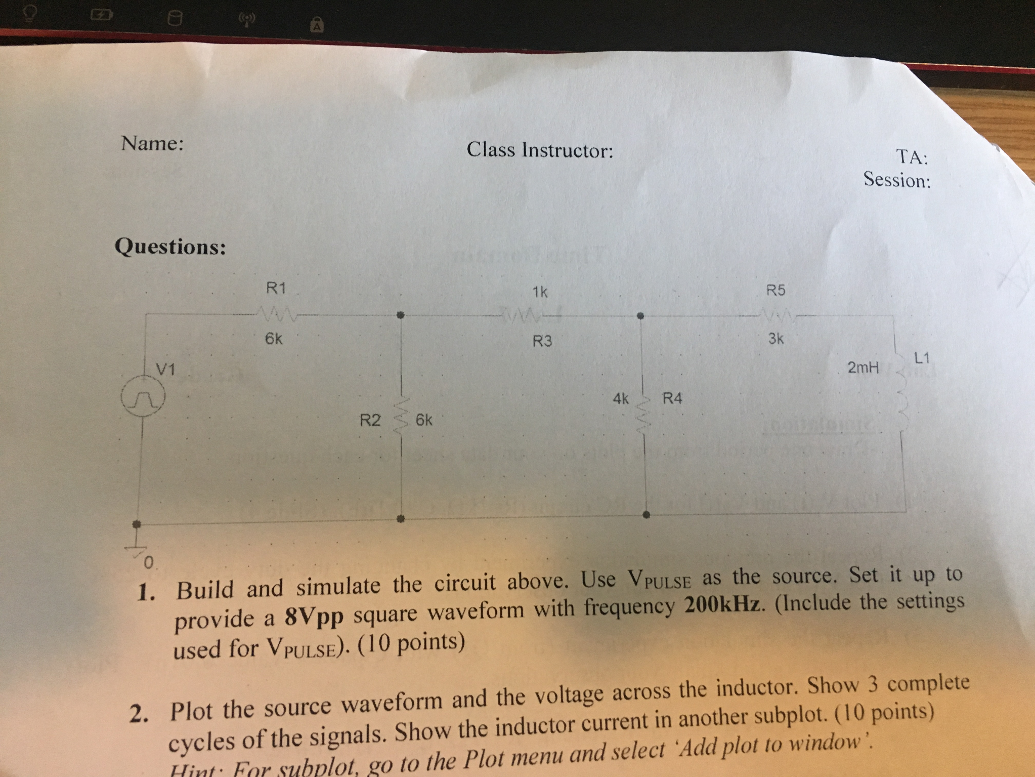 Solved Build and simulate the circuit above. Use V_PULSE | Chegg.com