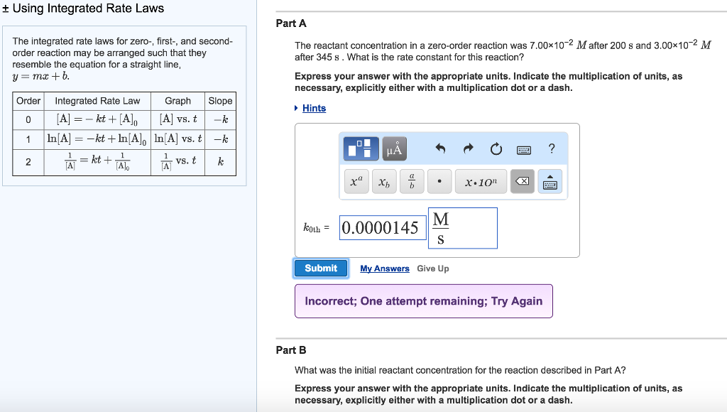 Solved ± Using Integrated Rate Laws Part A The integrated | Chegg.com