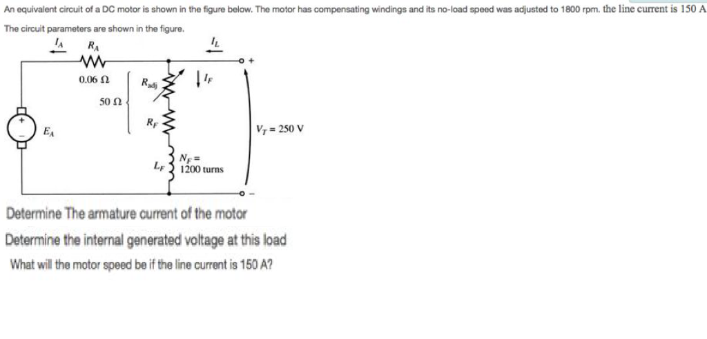 Solved An equivalent circuit of a DC motor is shown in the | Chegg.com