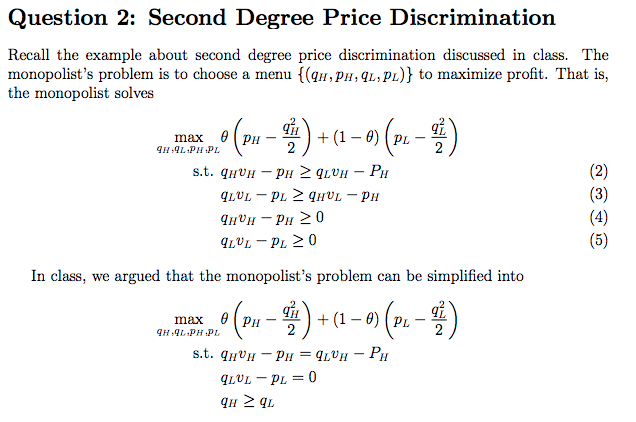 Question 2: Second Degree Price Discrimination Recall | Chegg.com