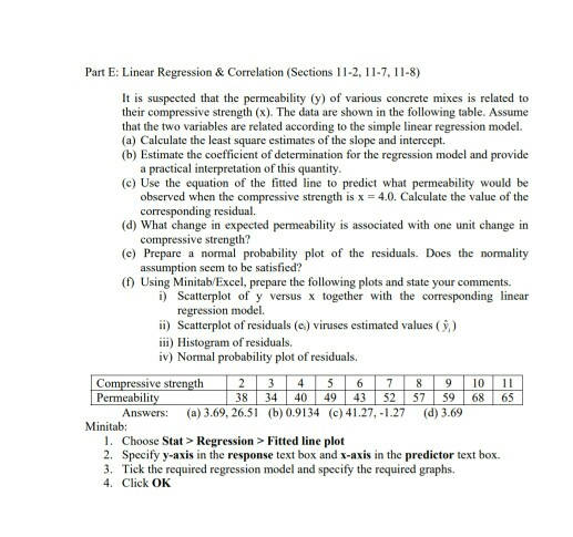 Solved Part E: Linear Regression & Correlation (Sections | Chegg.com
