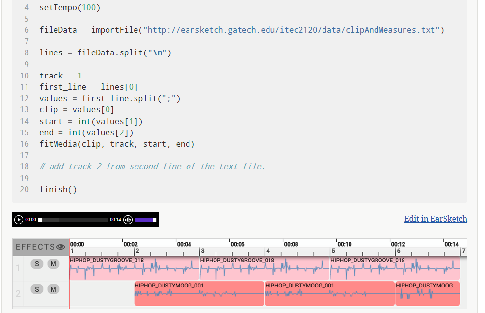 EarSketch Asg. 8.1 Text File Input and Splitting This | Chegg.com