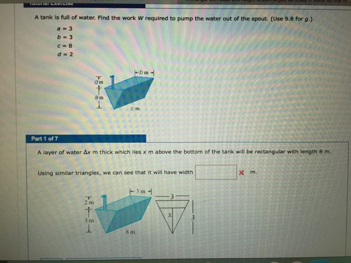 Solved A tank Is full of water. Find the work W required to | Chegg.com