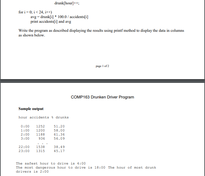 Solved COMP163 Drunken Driver Program The National Highway | Chegg.com