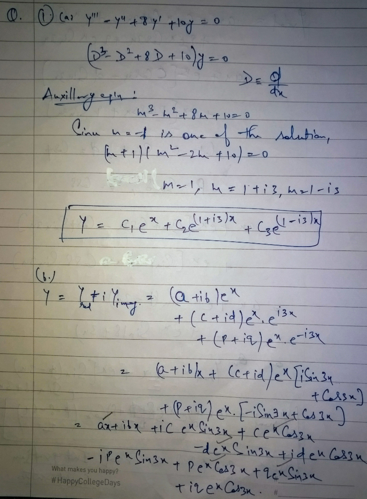 Solved 1. (a) Find the general complex solution for the | Chegg.com