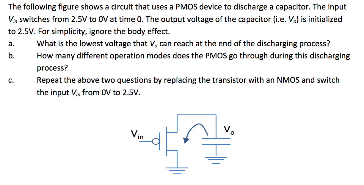 Solved The following figure shows a circuit that uses a PMOS | Chegg.com