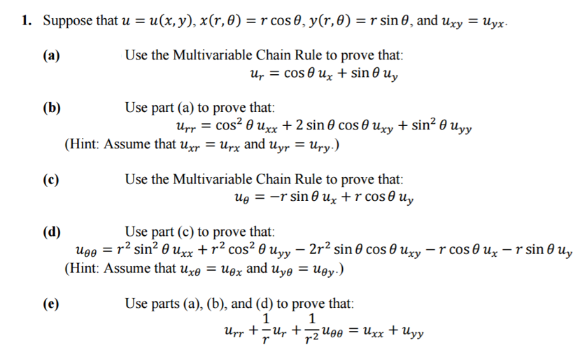 Solved Suppose that u = u(x, y), x(r, theta) = r cos theta, | Chegg.com