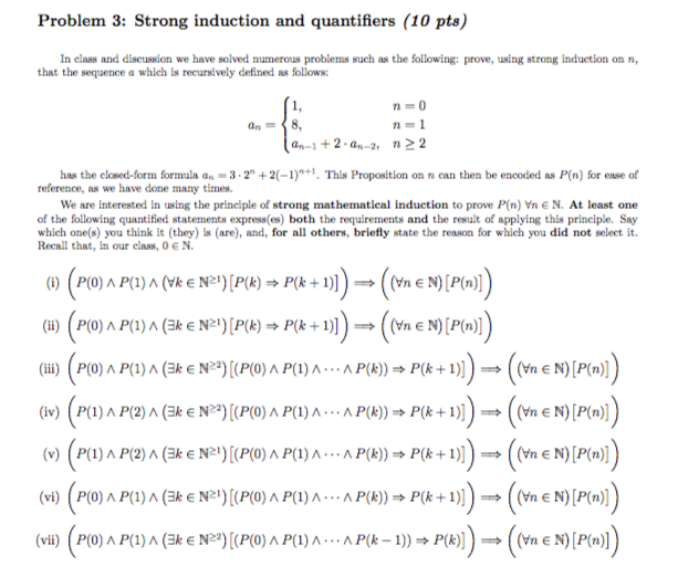 Problem 3: Strong induction and quantifiers (10 pts) | Chegg.com
