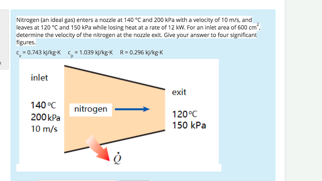 Solved Nitrogen (an ideal gas) enters a nozzle at 140 °C and | Chegg.com
