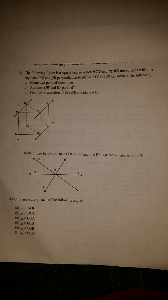 Solved The following is a square box in which RSYZ and PQWX | Chegg.com
