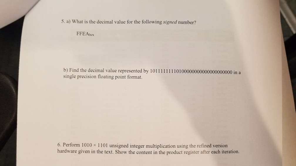 Solved 5. a) What is the decimal value for the following | Chegg.com