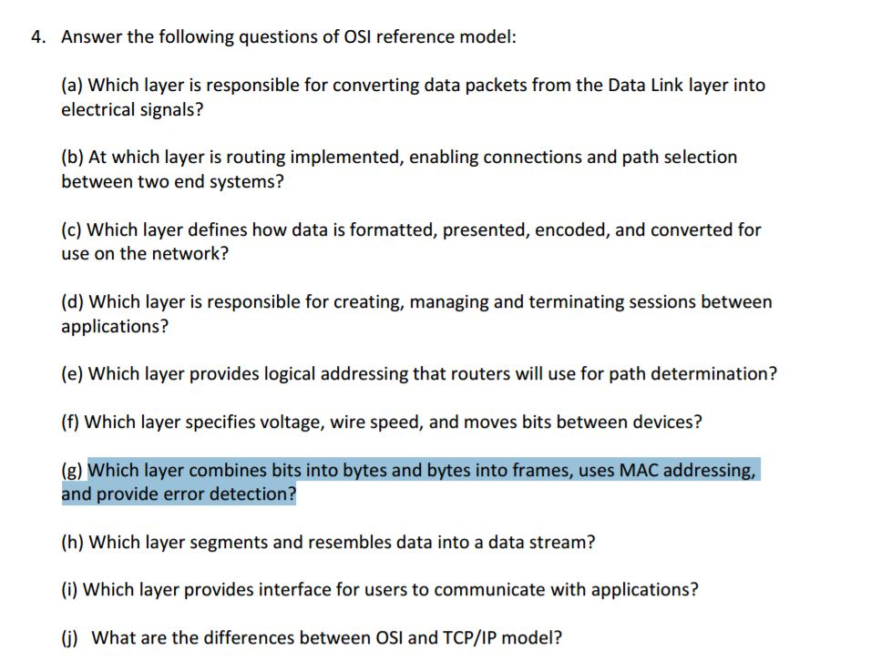 Solved Answer the following questions of OSI reference | Chegg.com