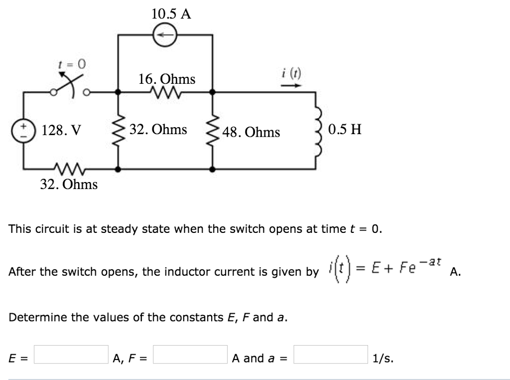 Solved This circuit is at steady state when the switch | Chegg.com