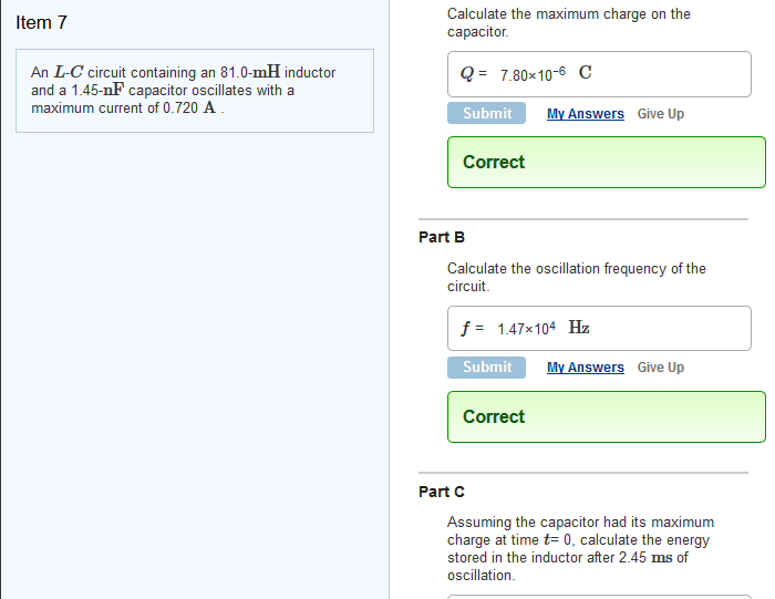 Solved Calculate the maximum charge on the capacitor. Item 7 | Chegg.com