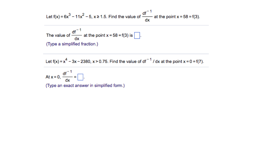 Solved df dx df The value of _ at the point x=58-f(3) is | Chegg.com