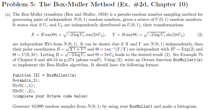 Solved Problem 5 The Box Muller Method Ex 2d Chapter 