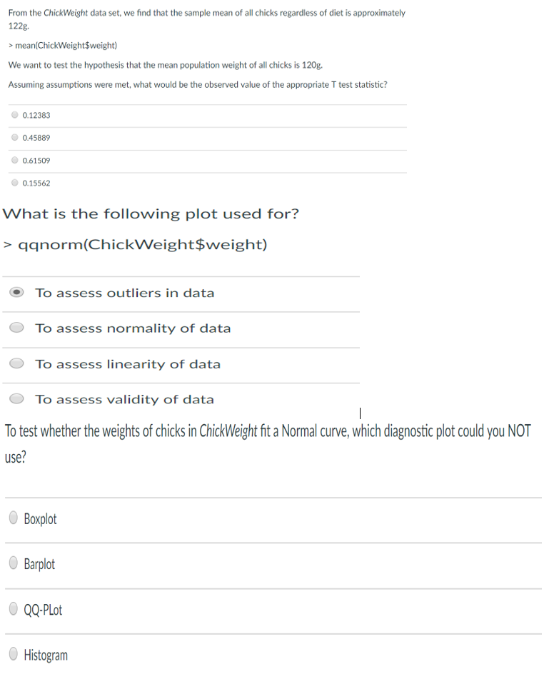 Solved From the ChickWeight data set, we find that the | Chegg.com