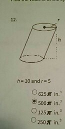 Solved find the volume for the cylinder in terms of Pi. The | Chegg.com