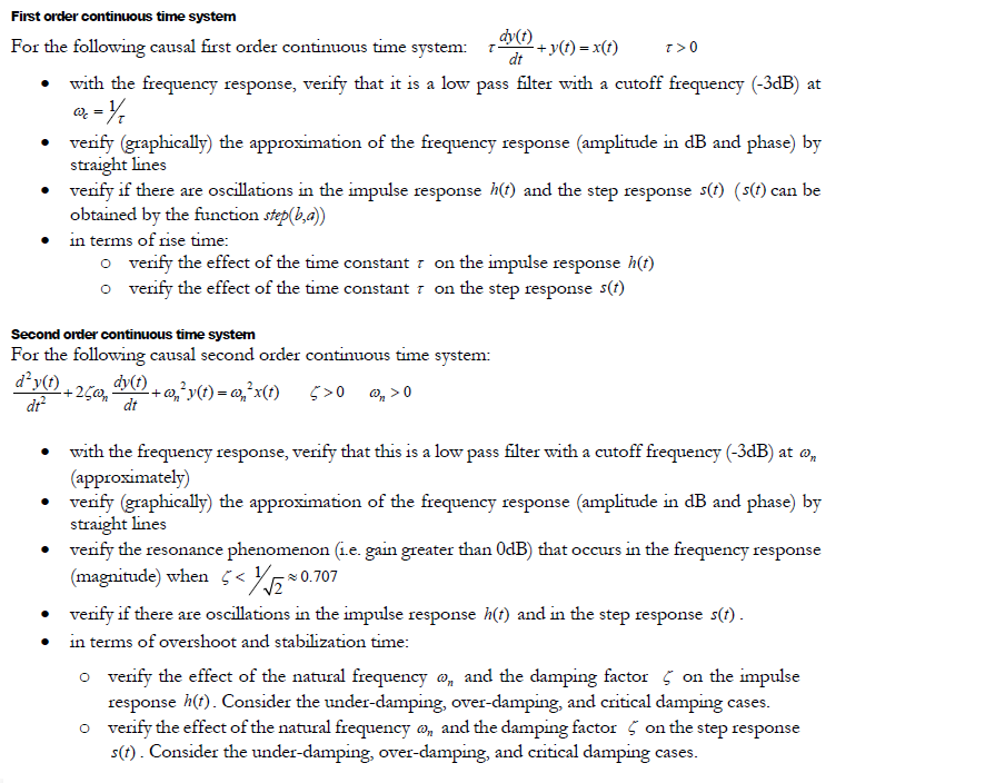 Solved First order continuous time system dy(t) For the | Chegg.com