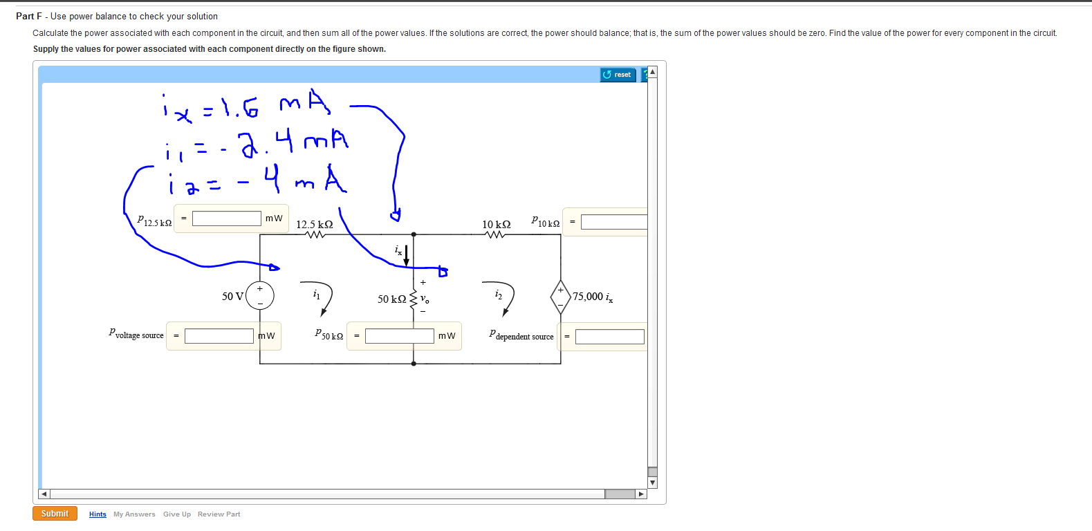 Solved Calculate the power associated with each component in | Chegg.com