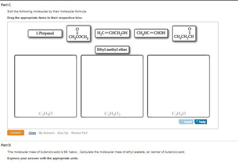 Solved Part C Sort the following molecules by their | Chegg.com
