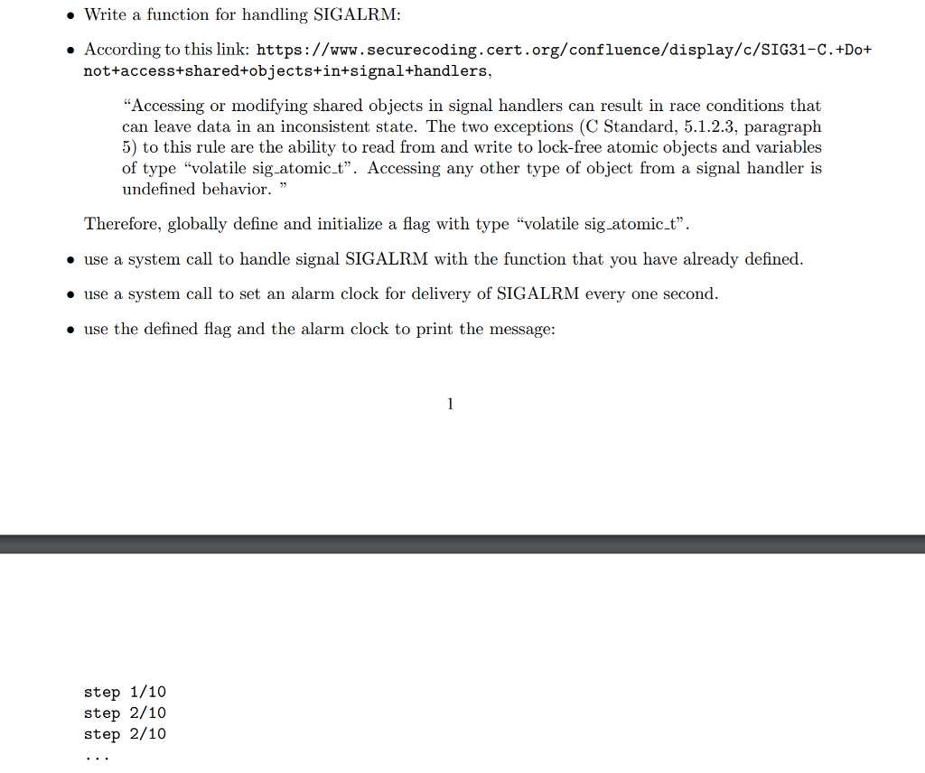 Solved Linux / C Handling SIGALRM PLEASE LOOK AT MY CODE | Chegg.com