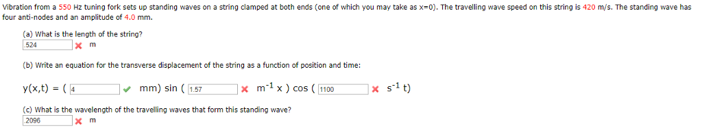 Solved Vibration from a 550 Hz tuning fork sets up standing | Chegg.com