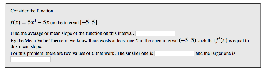 Solved Consider the function f(x) = 5x3-5x on the interval | Chegg.com