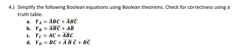 Solved 4.) Simplify the following Boolean equations using | Chegg.com
