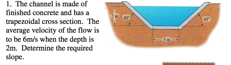 Solved The channel is made of finished concrete and has a | Chegg.com