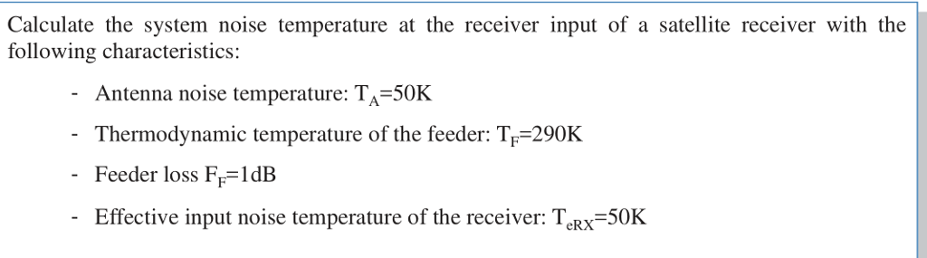 Calculate the system noise temperature at the | Chegg.com