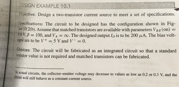 Design a two-transistor current Source to meet a set | Chegg.com
