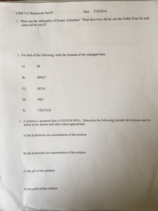 Solved Chm 112 Homework Set 7 Due 7142016 1 What Was The 