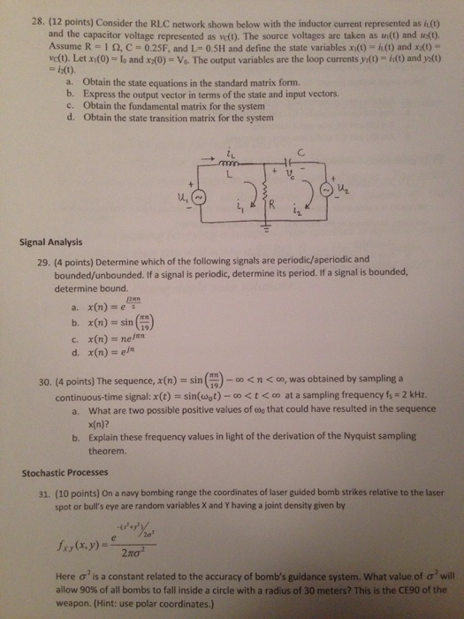 Solved Consider the RLC network shown below with the | Chegg.com