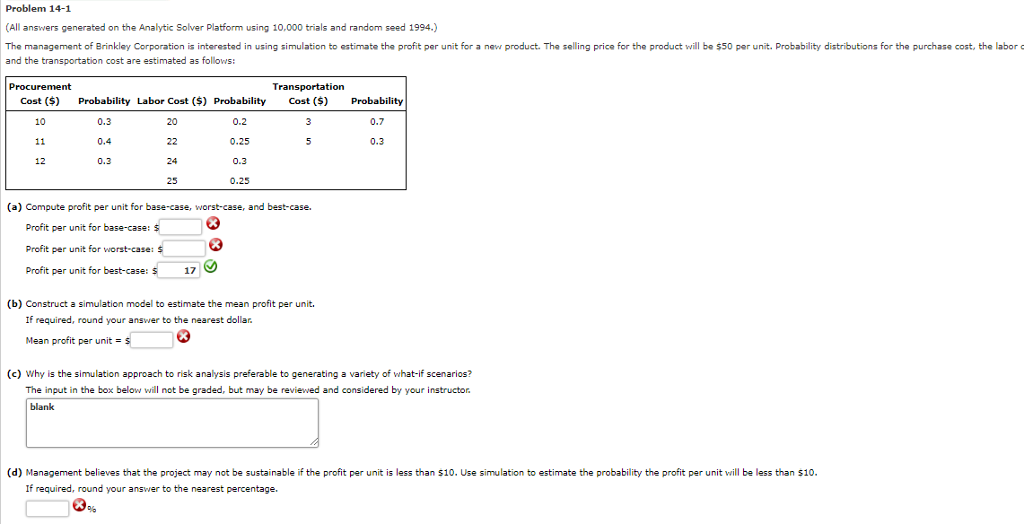 Solved Problem 14-1 (All answers generated on the Analytic | Chegg.com