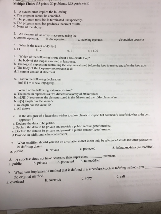 Solved Multiple Choice 35 points, 20 problems, 1.T5 points | Chegg.com