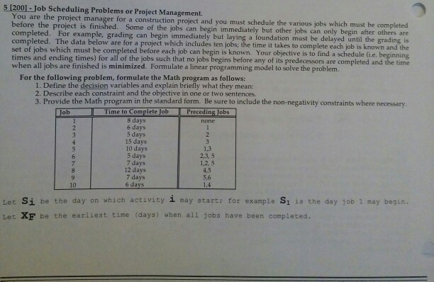 Solved Job Scheduling Problems or Management. You are the | Chegg.com